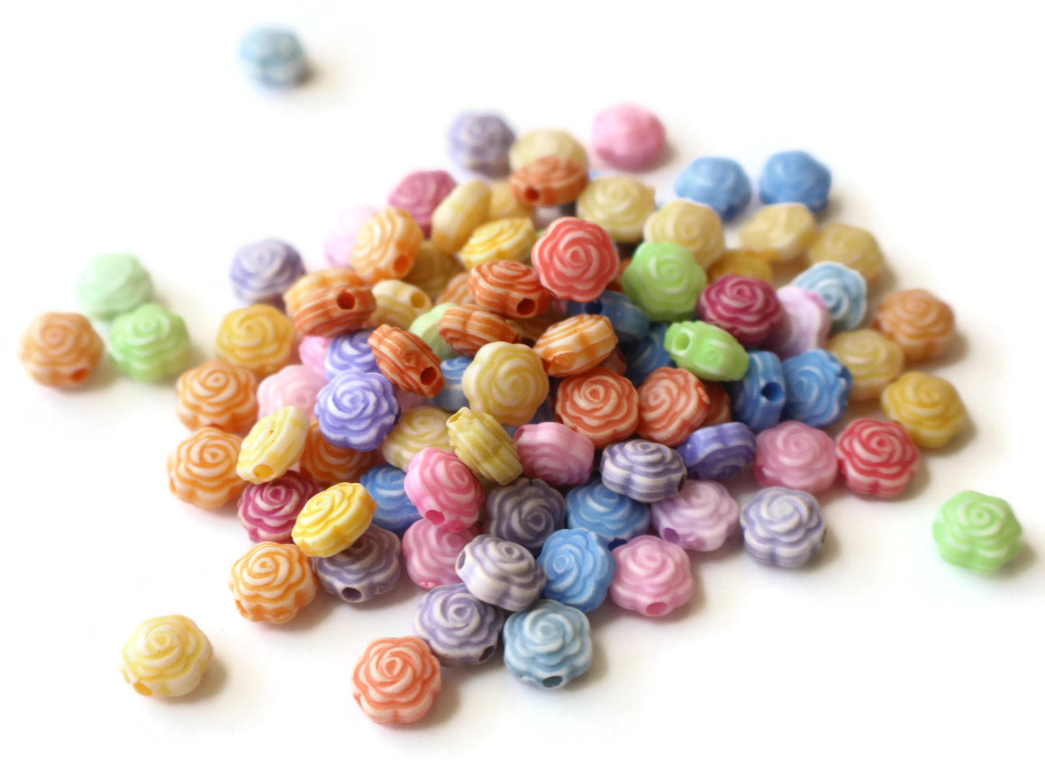 100 8mm Small Plastic Mixed Color Rose Flower Beads – Smileyboy Beads