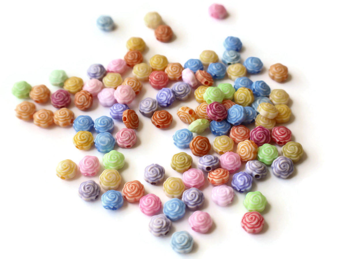 100 8mm Small Plastic Mixed Color Rose Flower Beads – Smileyboy Beads