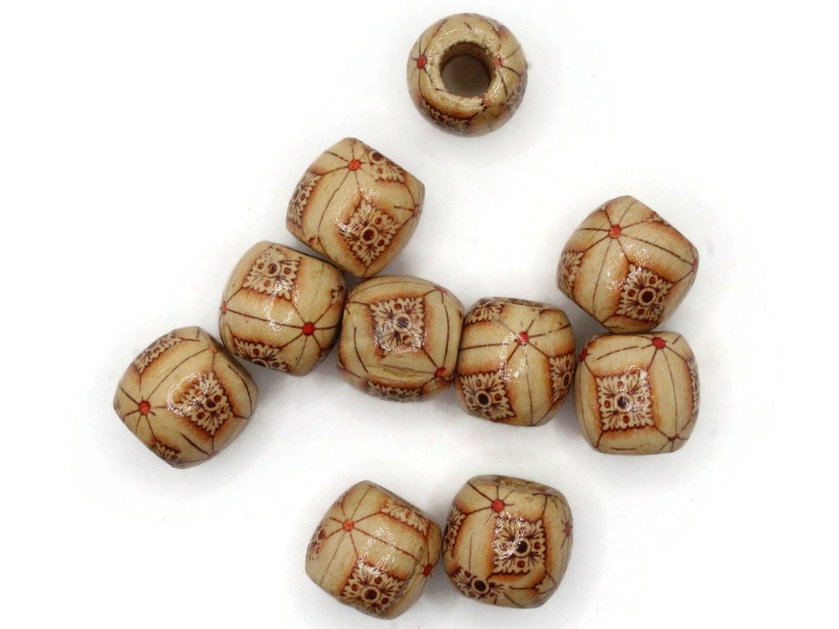 10 17mm Square Pattern Beige Wood Barrel Beads – Smileyboy Beads